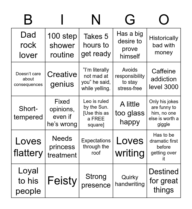 LEO MAN BINGO Card