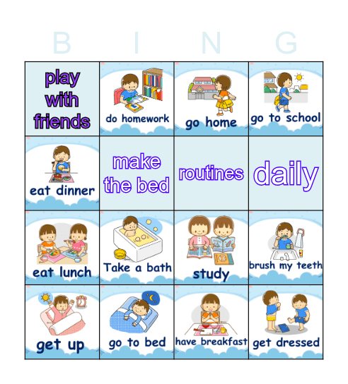 Daily routines Bingo Card