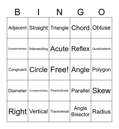 Angles Bingo Card