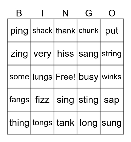 The Sap Shack Bingo Words Bingo Card