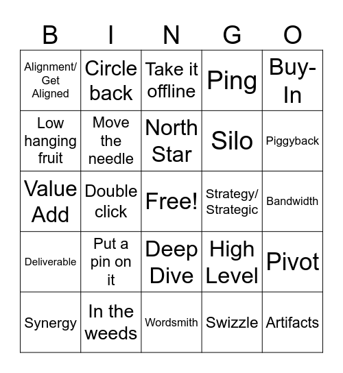 Corporate Jargon Bingo Card