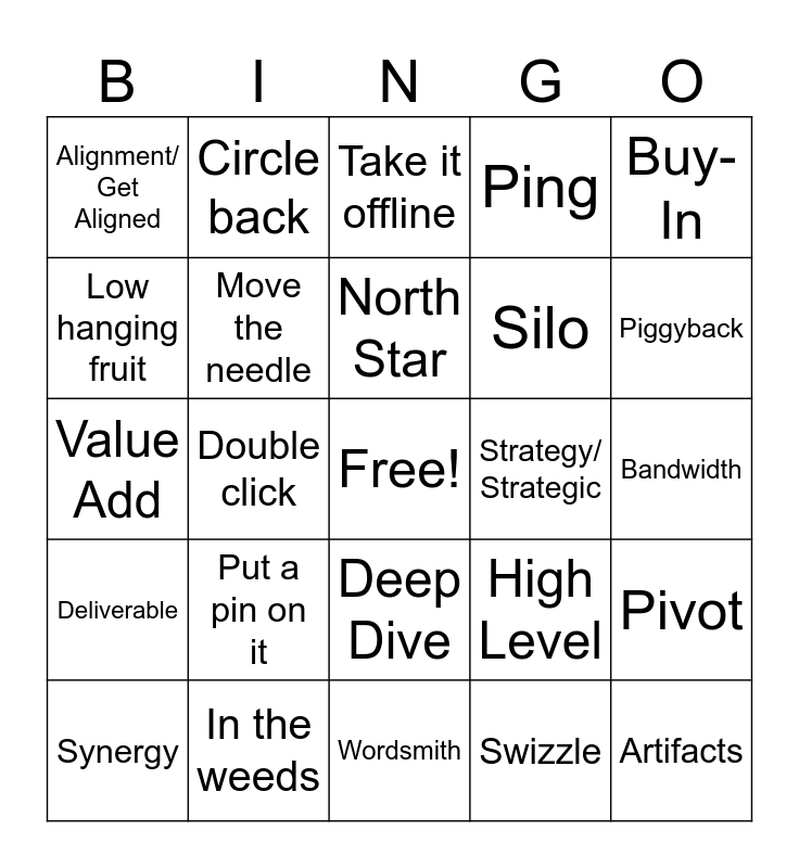 Corporate Jargon Bingo Card