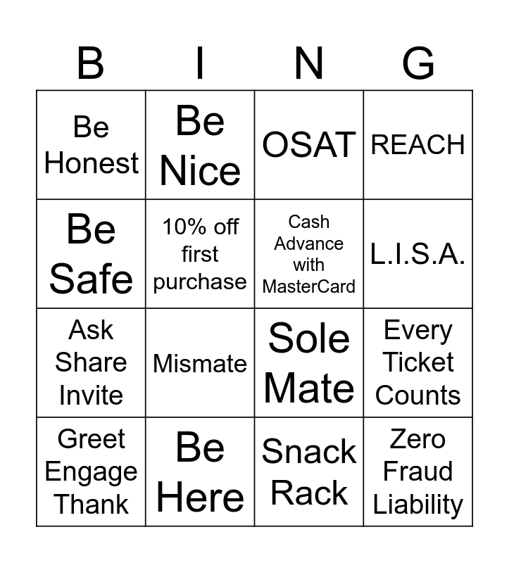 TJX REWARDS Bingo Card