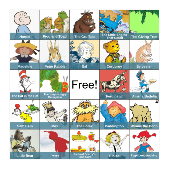Children's Book Characters Bingo Card
