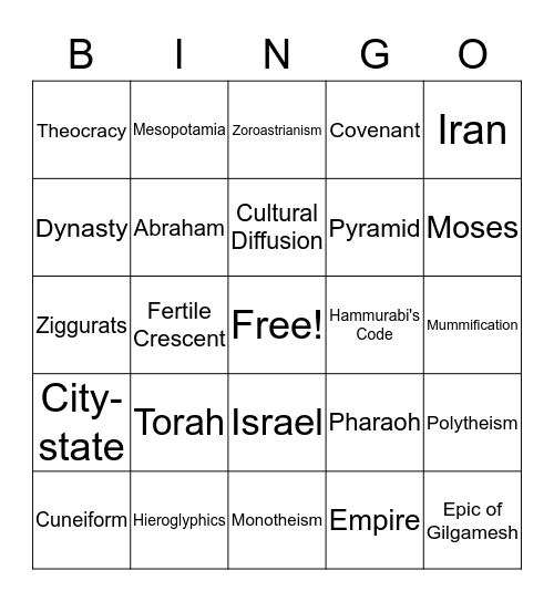 Early Human Civilizations Bingo Card
