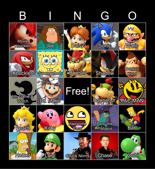 Famous Character Bingo Card