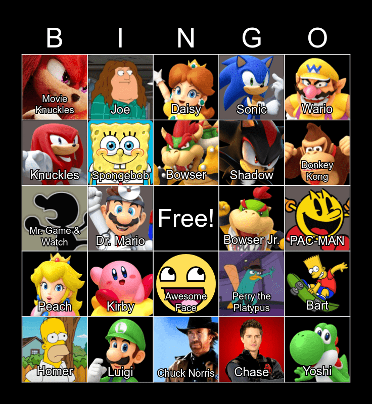 Famous Character Bingo Card