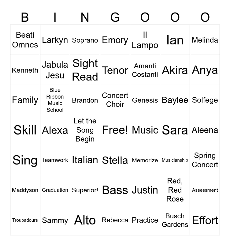 Assessment Celebration Bingo Card