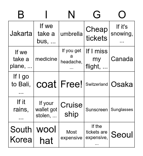 First Conditional Bingo Card