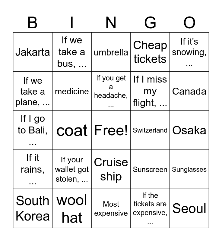 First Conditional Bingo Card