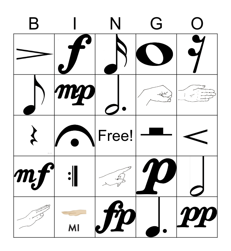 Music Symbol Bingo Card