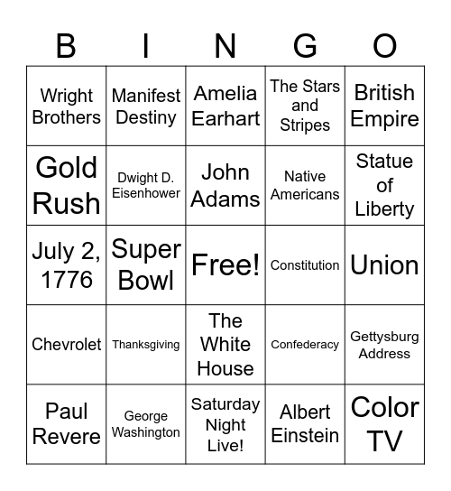 American History Bingo Card