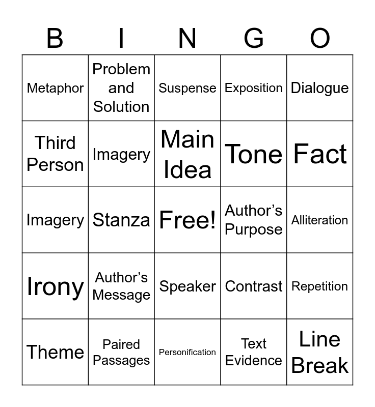 STAAR Review Bingo Card