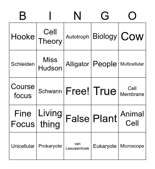Cell Theory & Vocabulary BINGO Card