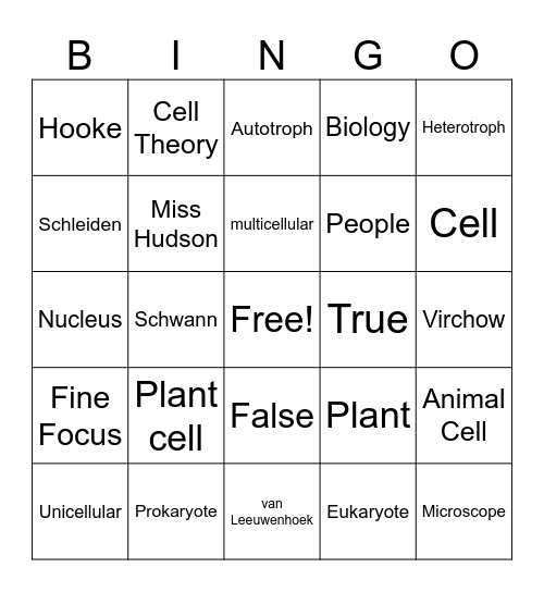 Cell Theory & Vocabulary BINGO Card