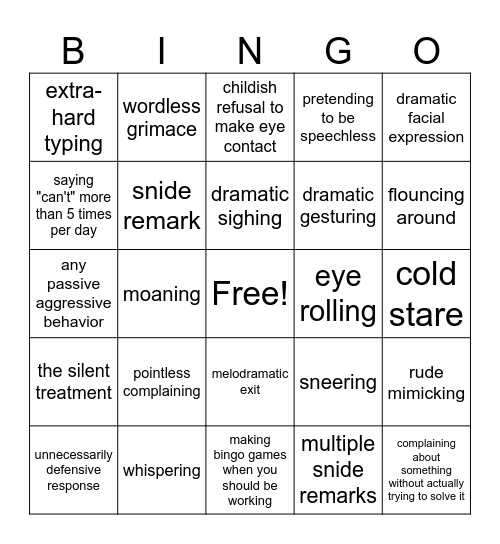 Office Bad Behavior Bingo Card