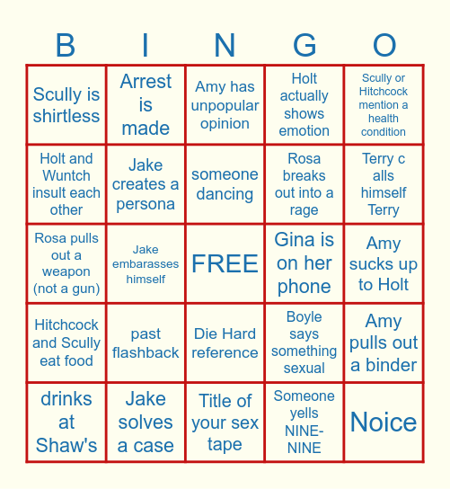 Brooklyn 99 Bingo Card