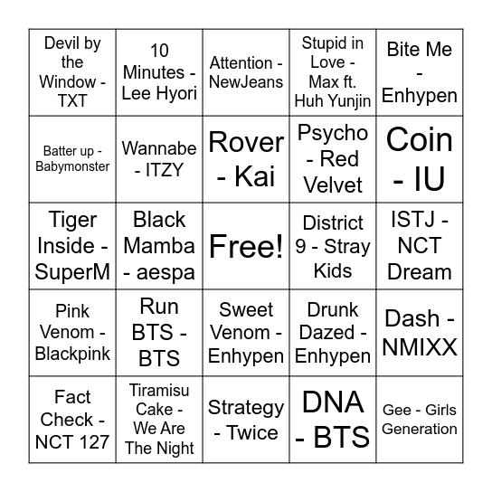 K-POP Night Singo! Bingo Card