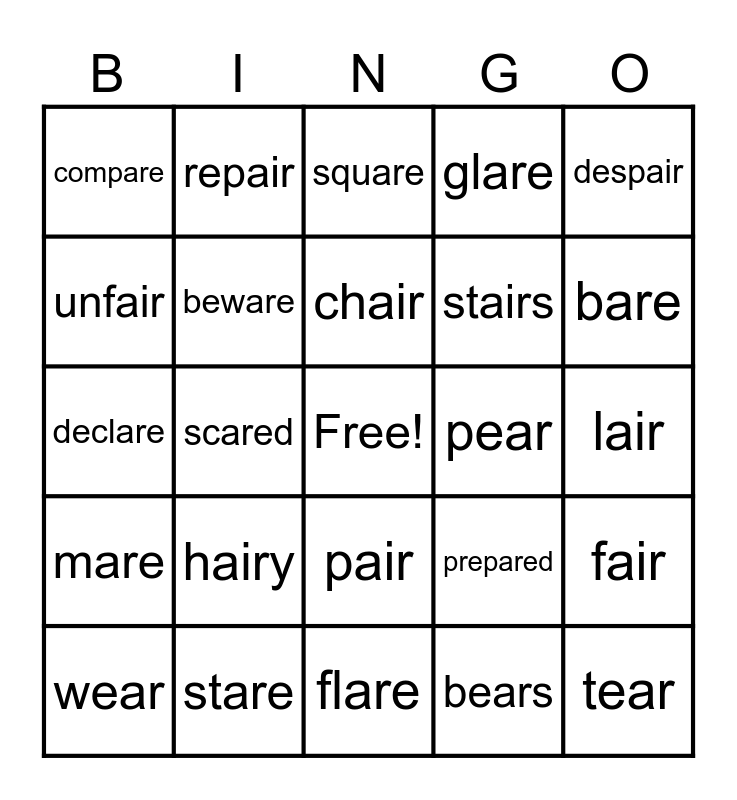 air, are, ear Bingo Card