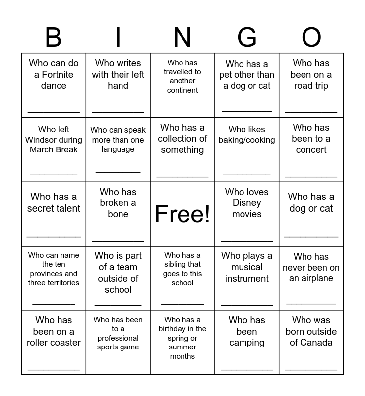 Find the Classmate - Walking Bingo Card