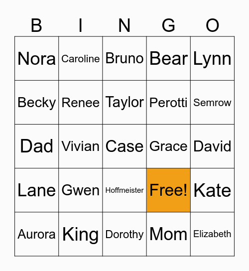 Name Bingo Card