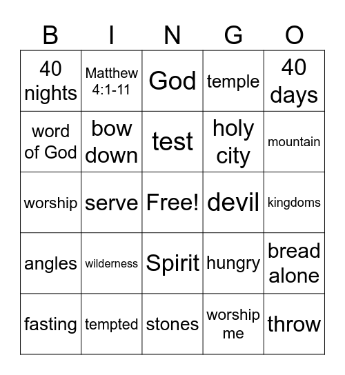 Jesus Is Tempted Bingo Card