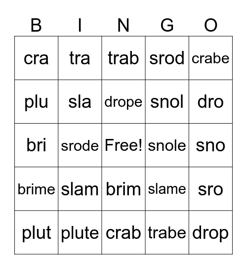 Beginning Blends Bingo Card