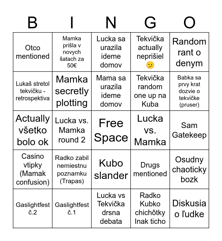 Kavicka Bingo Card