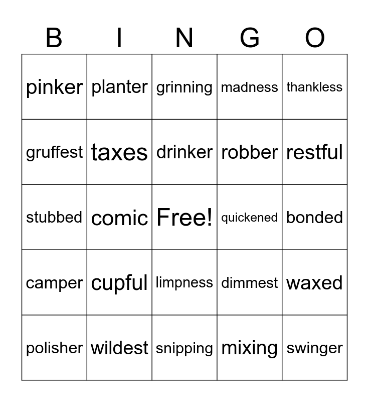 Just Words Unit 6 Bingo Card