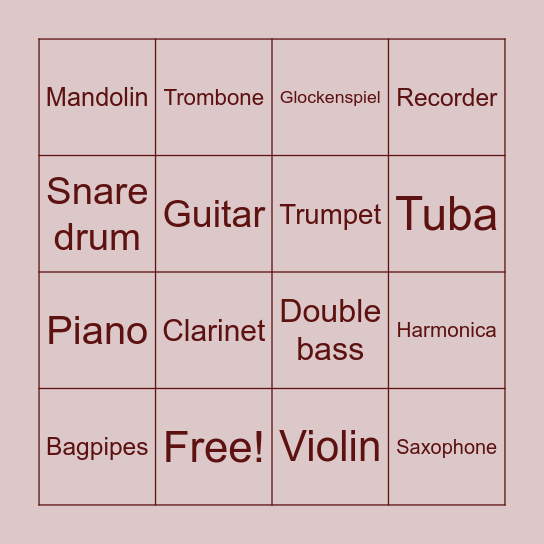 Guess the Instrument! Bingo Card