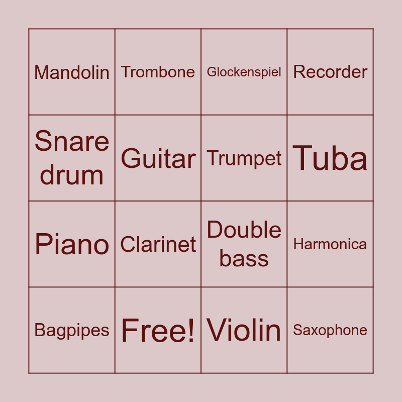 Guess the Instrument! Bingo Card