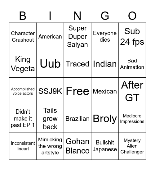 DBZ fan series Bingo Card