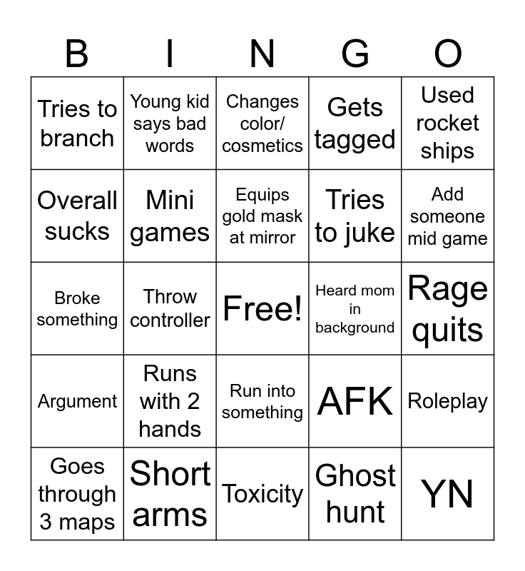 GTAG Bingo Card