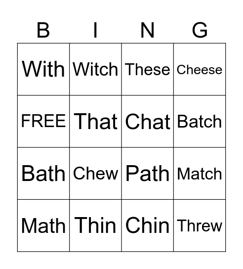 "TH" vs "Ch Bingo Card
