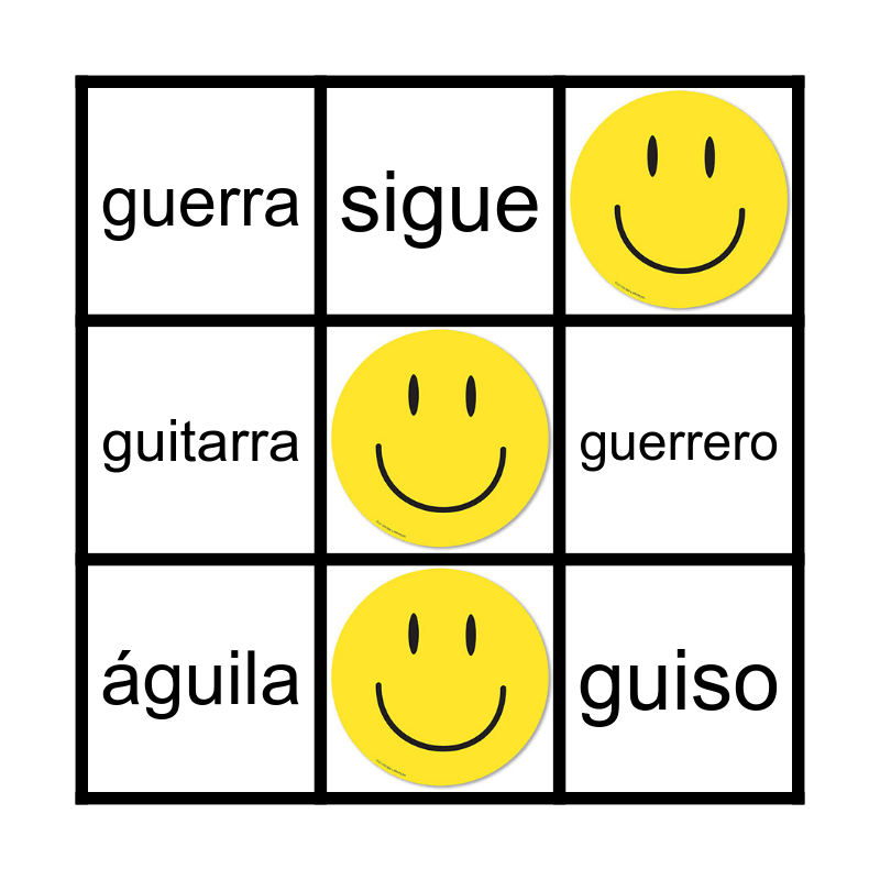 Palabras con gue, gui Bodden Bingo Card