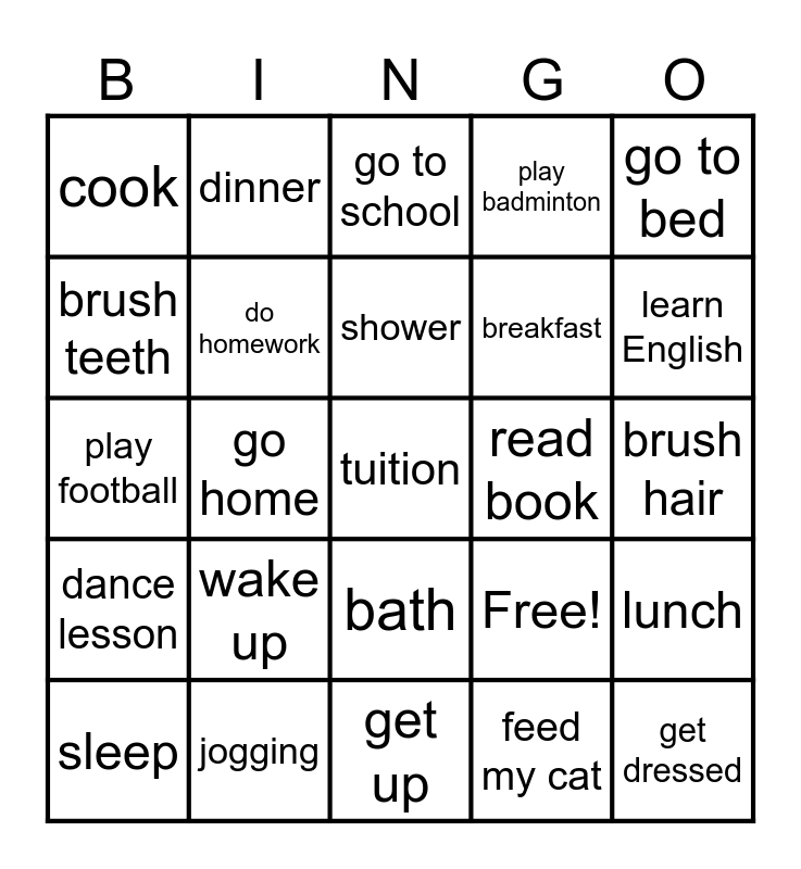 Daily routine Bingo Card