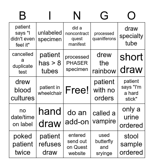 Lab Week - Phlebotomy Edition Bingo Card