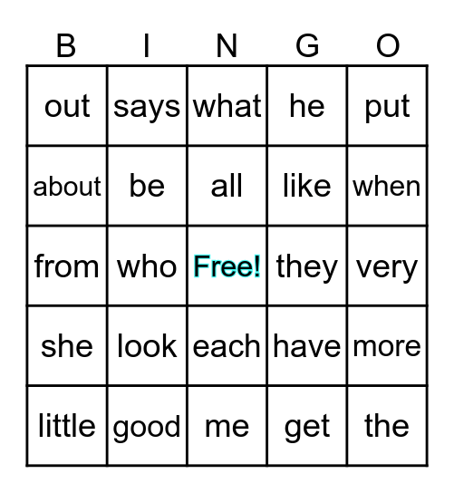 High Frequency Words! Bingo Card