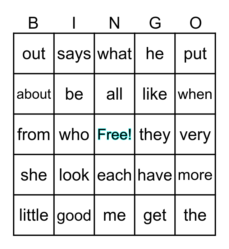High Frequency Words! Bingo Card