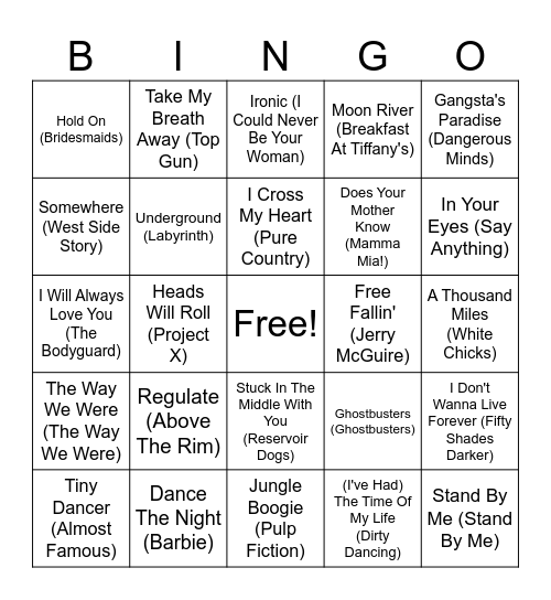 Lights Camera Action Bingo Card