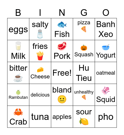 Food Bingo Card