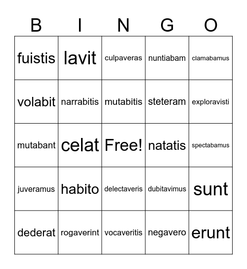 First Form Latin Units I & II Review Bingo Card
