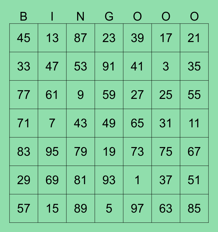 BINGO大戰第7回合 Bingo Card
