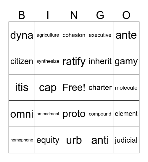 Word Study Bingo Card