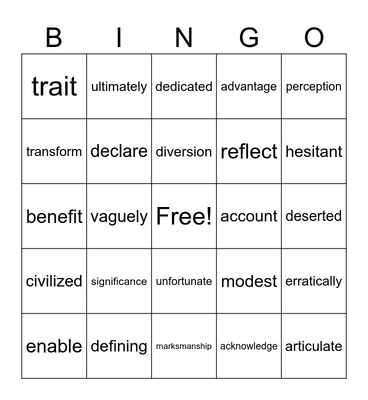 Workshop 9 Interim Vocab Review Bingo Card