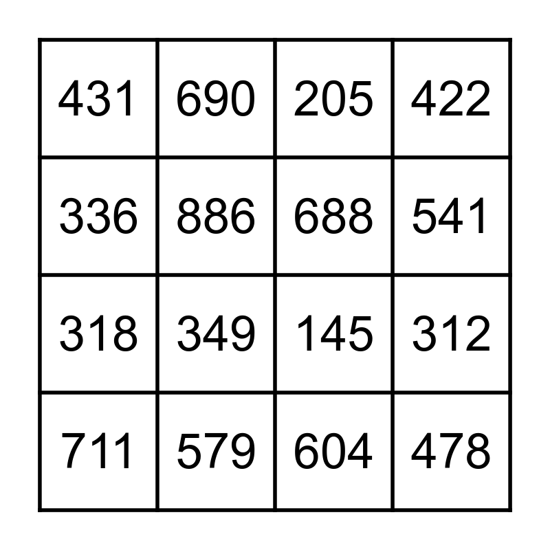 ¡Bingo! Números de 3 cifras. Bingo Card