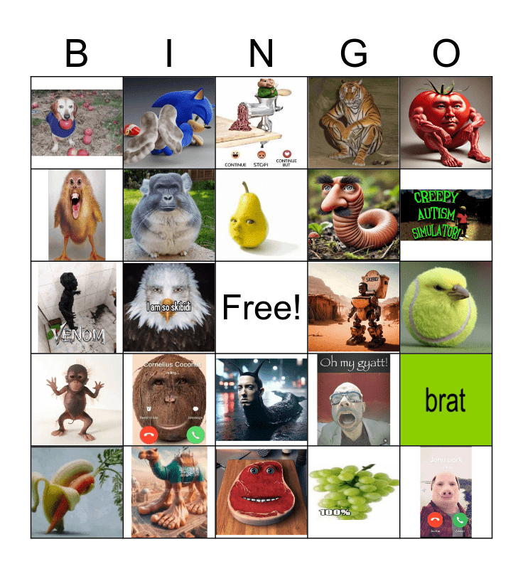 brain rot Bingo Card