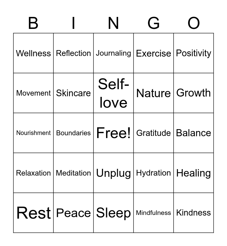Mental Health Bingo Card