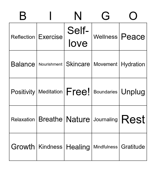 Mental Health Bingo Card