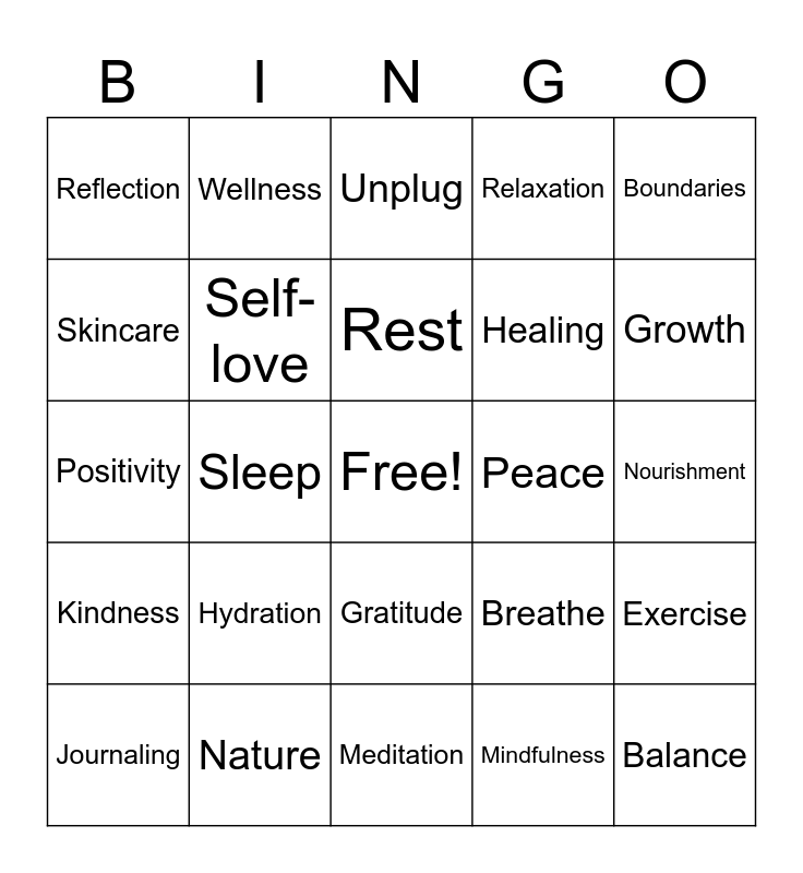 Mental Health Bingo Card